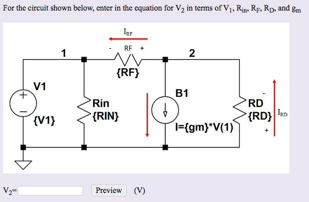 Solved For the circuit shown below, enter in the equation | Chegg.com