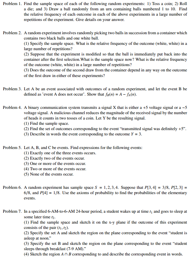 Solved Find the sample space of each of the following random | Chegg.com