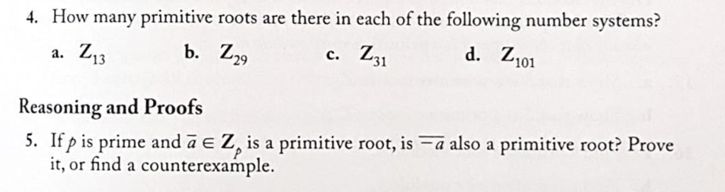 Solved 4. How many primitive roots are there in each of the | Chegg.com