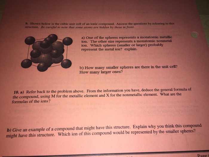 Solved 9. Shown below is the cubic unit cell of an ionic | Chegg.com