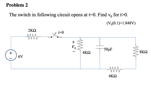 Solved Problem 2 The switch in following circuit opens at t | Chegg.com
