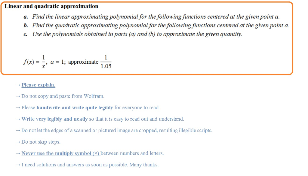 Solved Find The Linear Approximating Polynomial For The