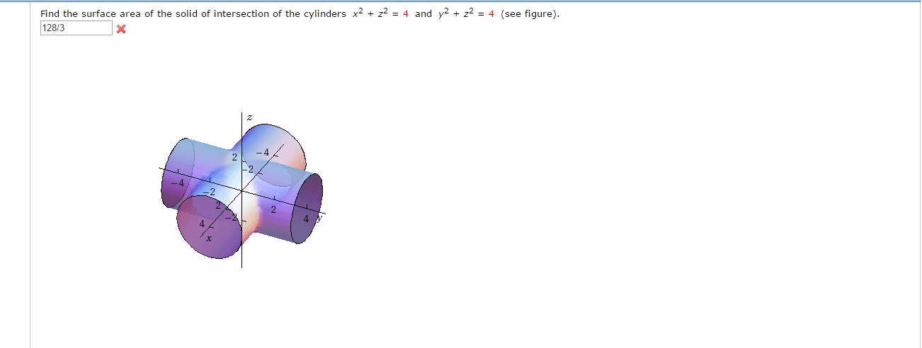 Solved Find the surface area of the solid of intersection of | Chegg.com