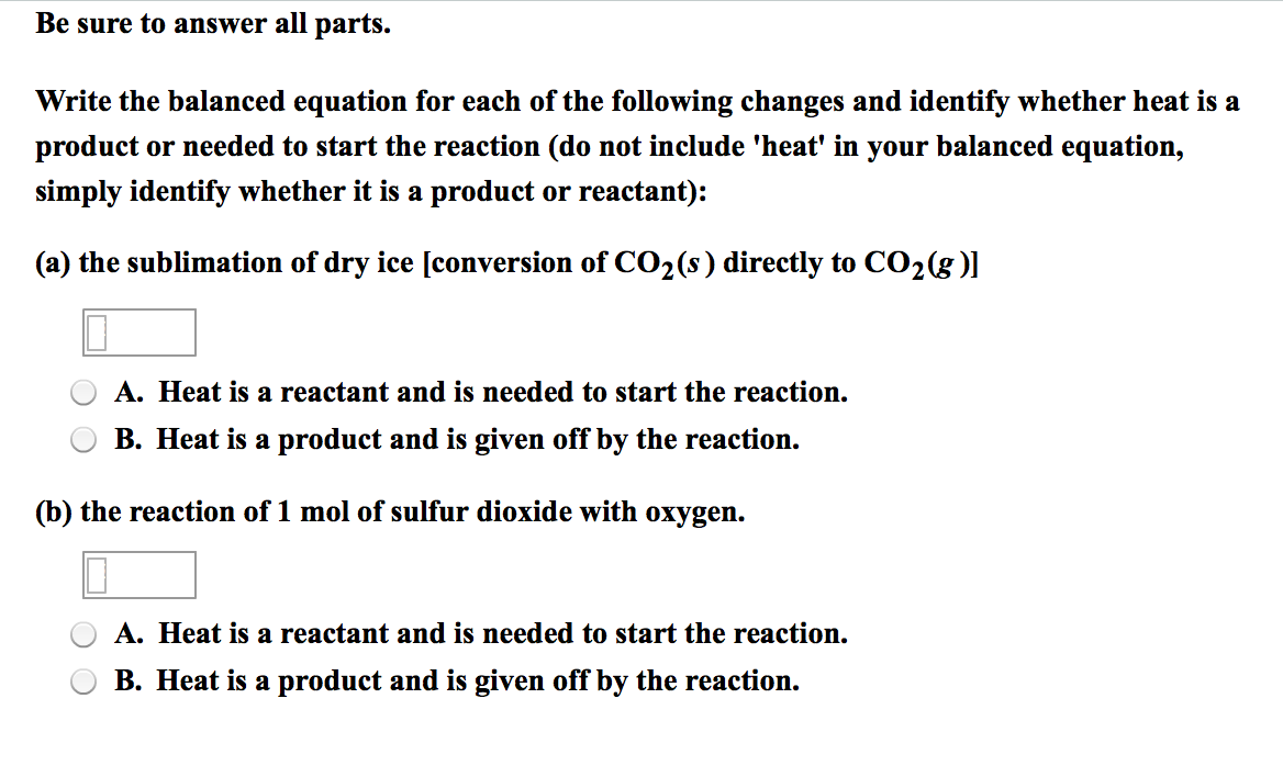 Solved Write The Balanced Equation For Each Of The Following