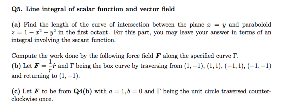 Q5. Line integral of scalar function and vector field | Chegg.com