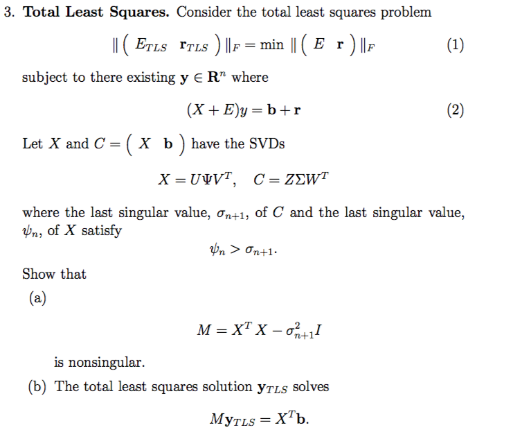 3. Total Least Squares. Consider the total least | Chegg.com