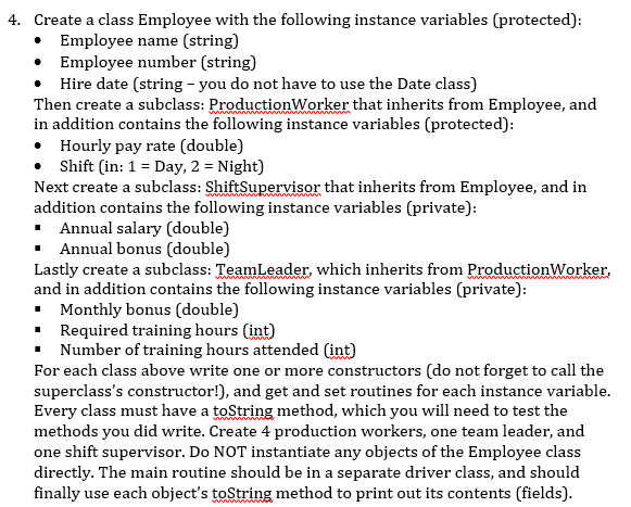 Solved 4. Create a class Employee with the following | Chegg.com