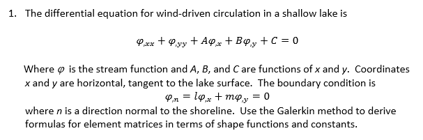 Solved 1. The differential equation for wind-driven | Chegg.com