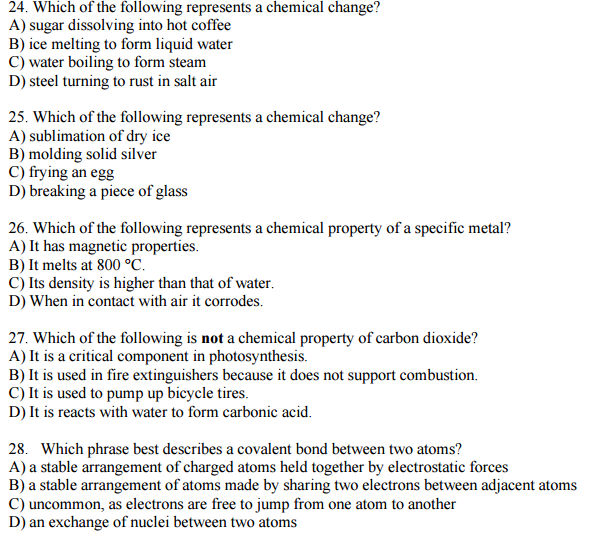Solved Which of the following represents a chemical change? | Chegg.com