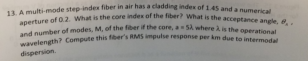 Solved A multi-mode step-index fiber in air as a cladding | Chegg.com