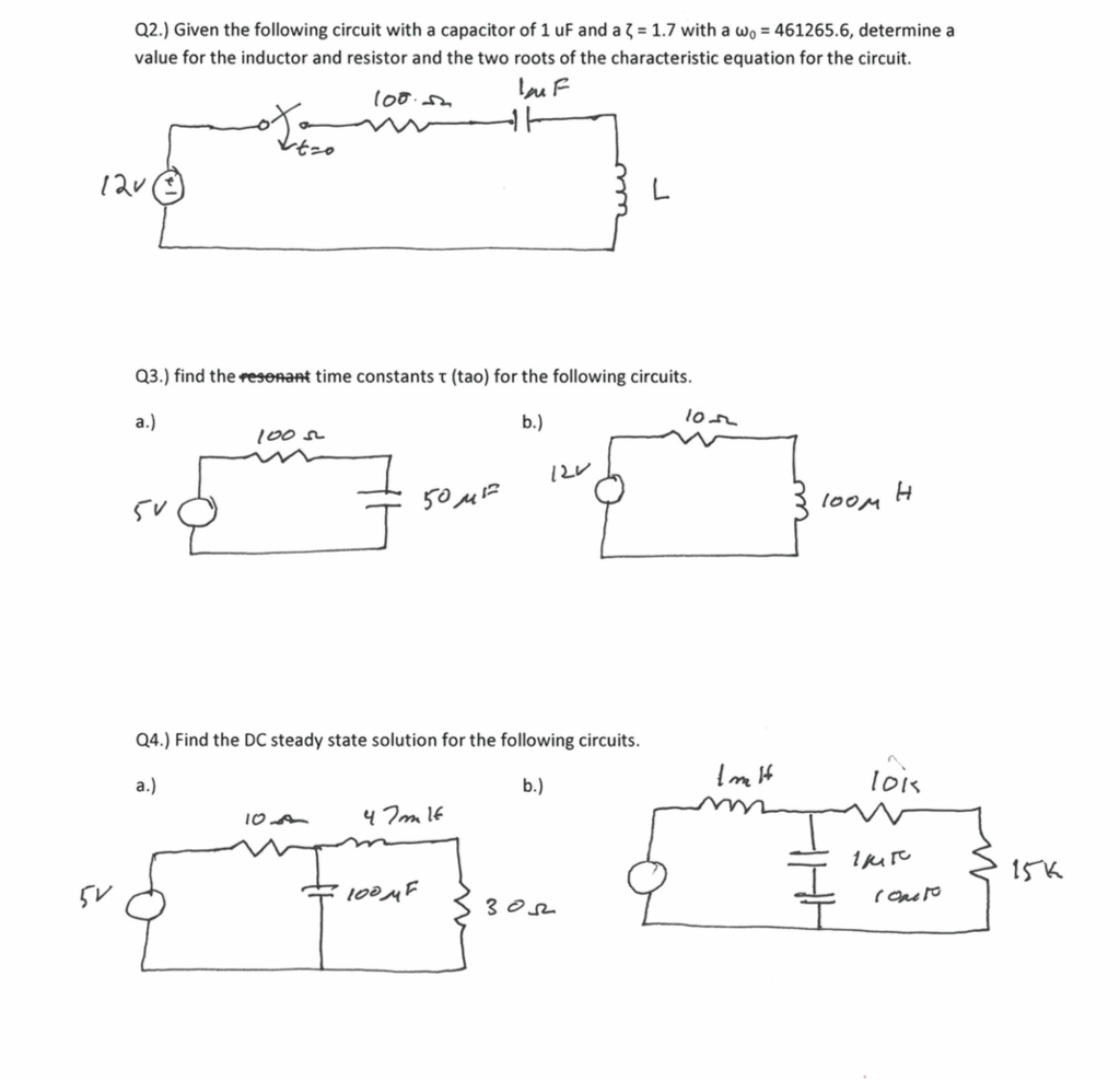 Solved Q2) Given the following circuit with a capacitor of 1 | Chegg.com
