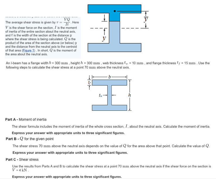 Solved The average shear stress is given by T = VQ/It. Here | Chegg.com