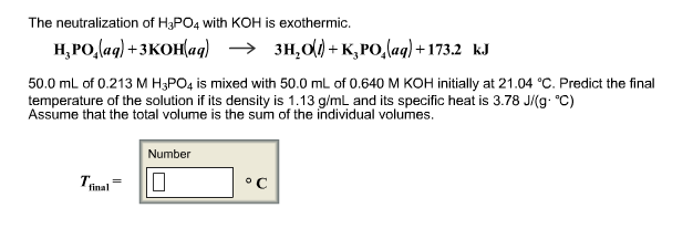 Solved The neutralization of H3PO4 with KOH is exothermic. | Chegg.com