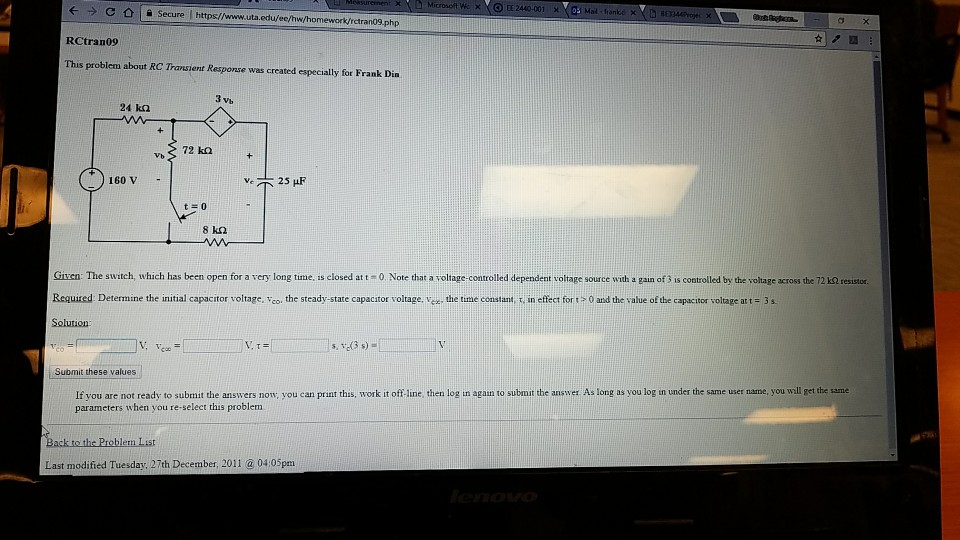 Solved ? ? C?|íì Secure l https://wwww.uta EE 2440:001 Mal | Chegg.com
