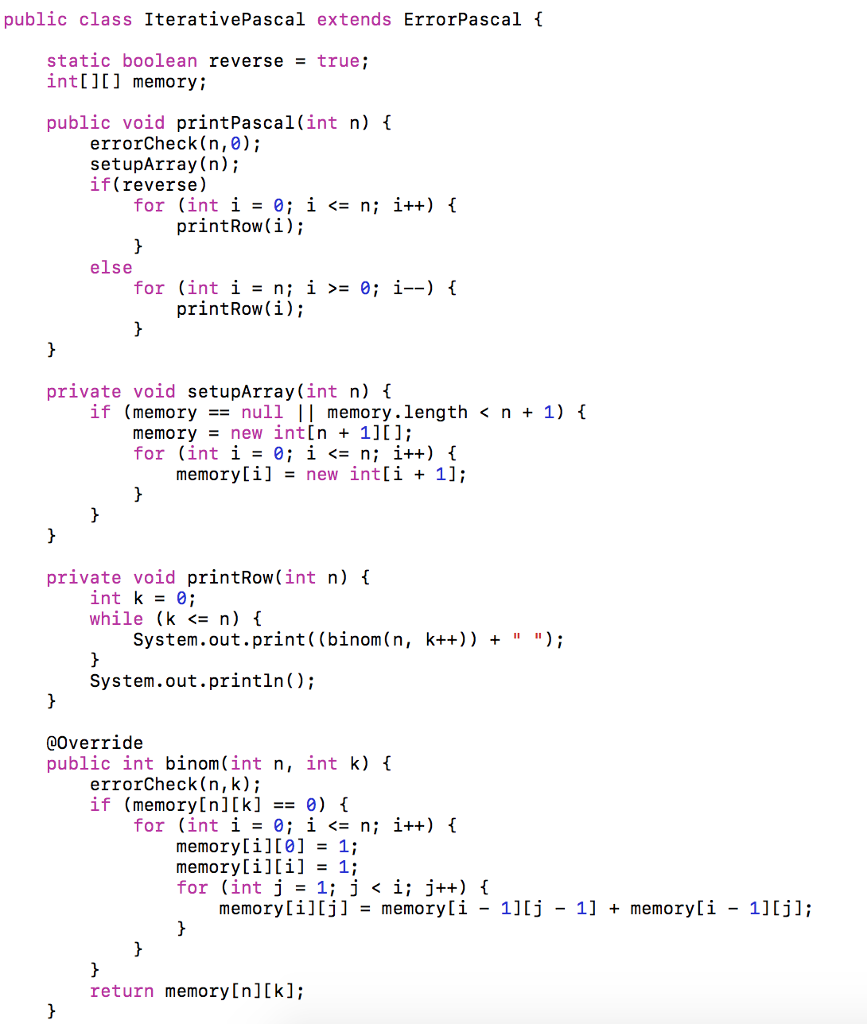 Solved public class IterativePascal extends ErrorPascal { | Chegg.com