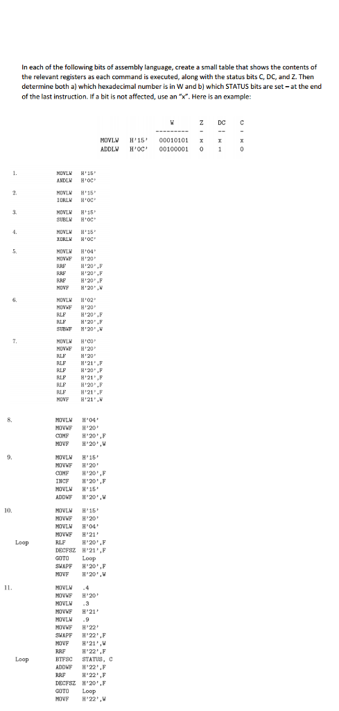 In each of the following bits of assembly language, | Chegg.com
