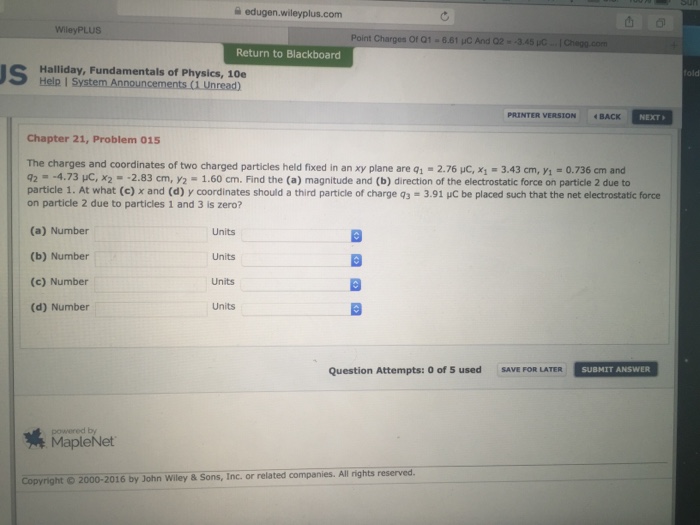 Solved Return to Blackboard Halliday, Fundamentals of | Chegg.com