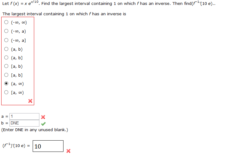 Solved Let f(x) =x ex/10, Find the largest interval | Chegg.com