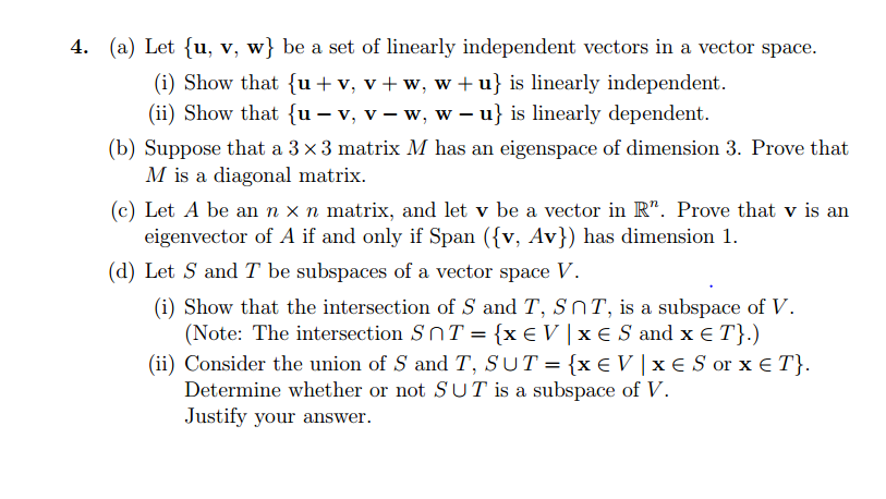 Solved (a) Let {u, v, w} be a set of linearly independent | Chegg.com