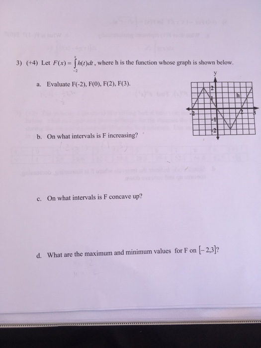 Solved Let F(x) = integral^x_-2 h(t)dt, where h is the | Chegg.com