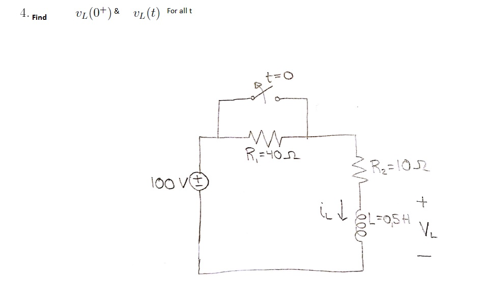 Solved Find v_L(0^+) & v_L(t) For all t | Chegg.com