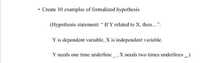 Create 10 examples of formalized hypothesis | Chegg.com