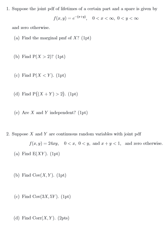 Solved Suppose the joint pdf of lifetimes of a certain part | Chegg.com