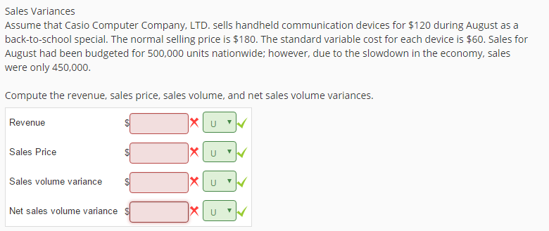 Solved Sales Variances Assume that Casio Computer Company, | Chegg.com