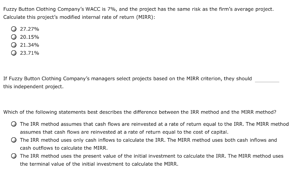 Solved 4. Modified internal rate of return (MIRR) Aa Aa The | Chegg.com