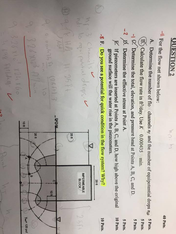 Solved For the flow net shown below: A. Determine the number | Chegg.com