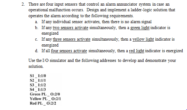 Solved 2- There are four input sensors that control an alarm | Chegg.com