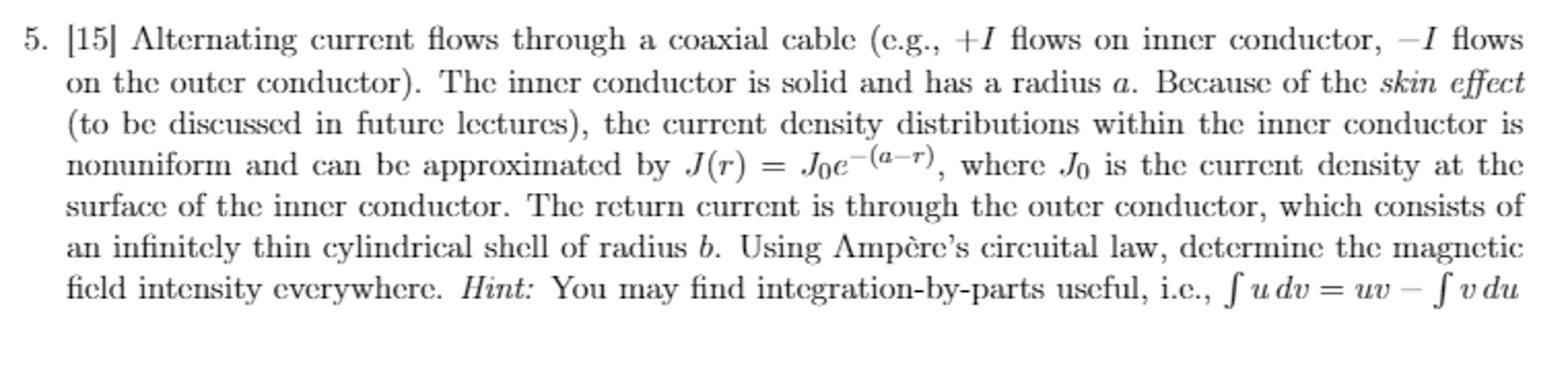 Solved Alternating current flows through a coaxial cable | Chegg.com