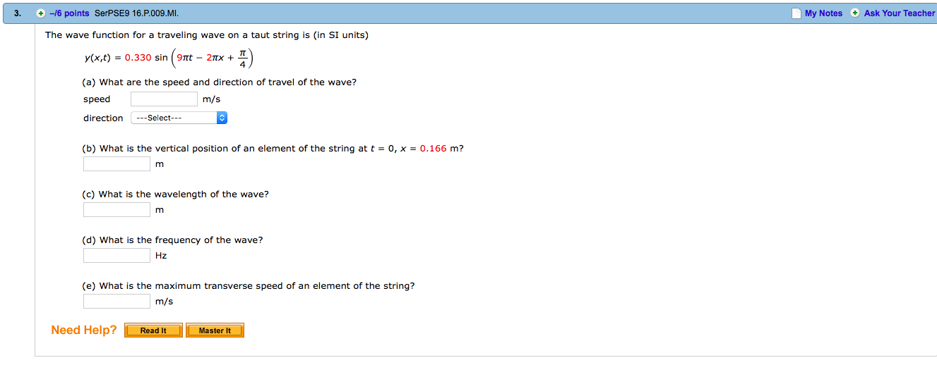 Solved The wave function for a traveling wave on a taut | Chegg.com