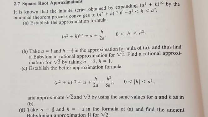 Solved 2.7 Square Root Approximations It is known that the | Chegg.com