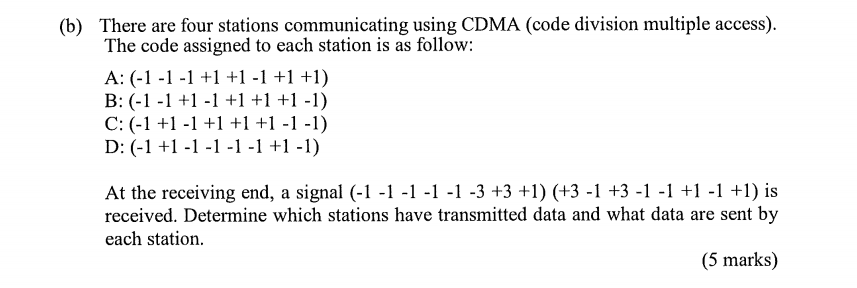 Solved (b) There are four stations communicating using CDMA | Chegg.com