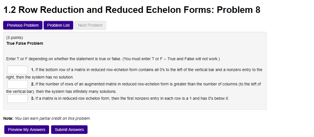 Solved 1.2 Row Reduction and Reduced Echelon Forms: Problem | Chegg.com