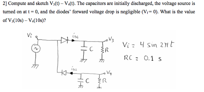 Solved Compute V3(t) – V4(t). The capacitors are initially | Chegg.com