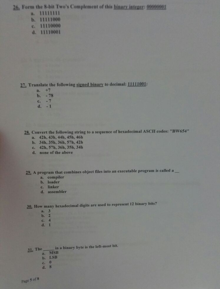 Solved 26, Form the 8-bit Two's Complement of this binary | Chegg.com