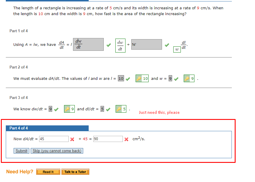 Solved The length of a rectangle is increasing at a rate of | Chegg.com