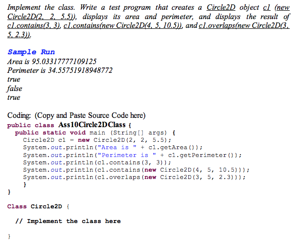 Solved Problem Descnption: Define the Circle2D class that | Chegg.com