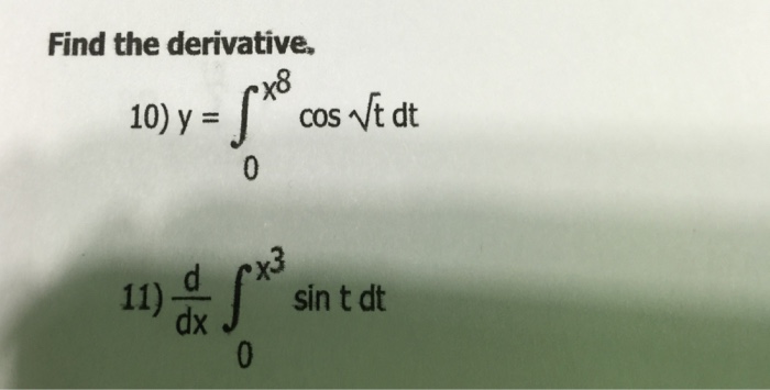 Solved Find the derivative. Y = cos t dt d/dx sin t dt | Chegg.com