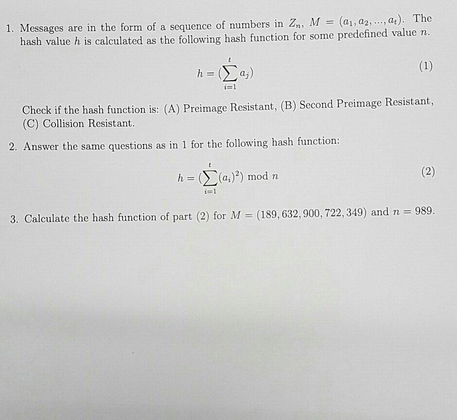 Solved At The Hash Value H Is Calculated As The 