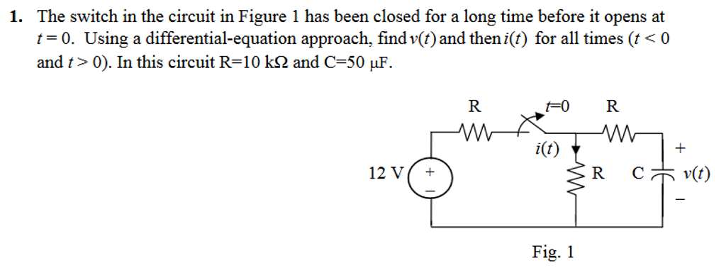Solved The switch in the circuit in Figure 1 has been closed | Chegg.com
