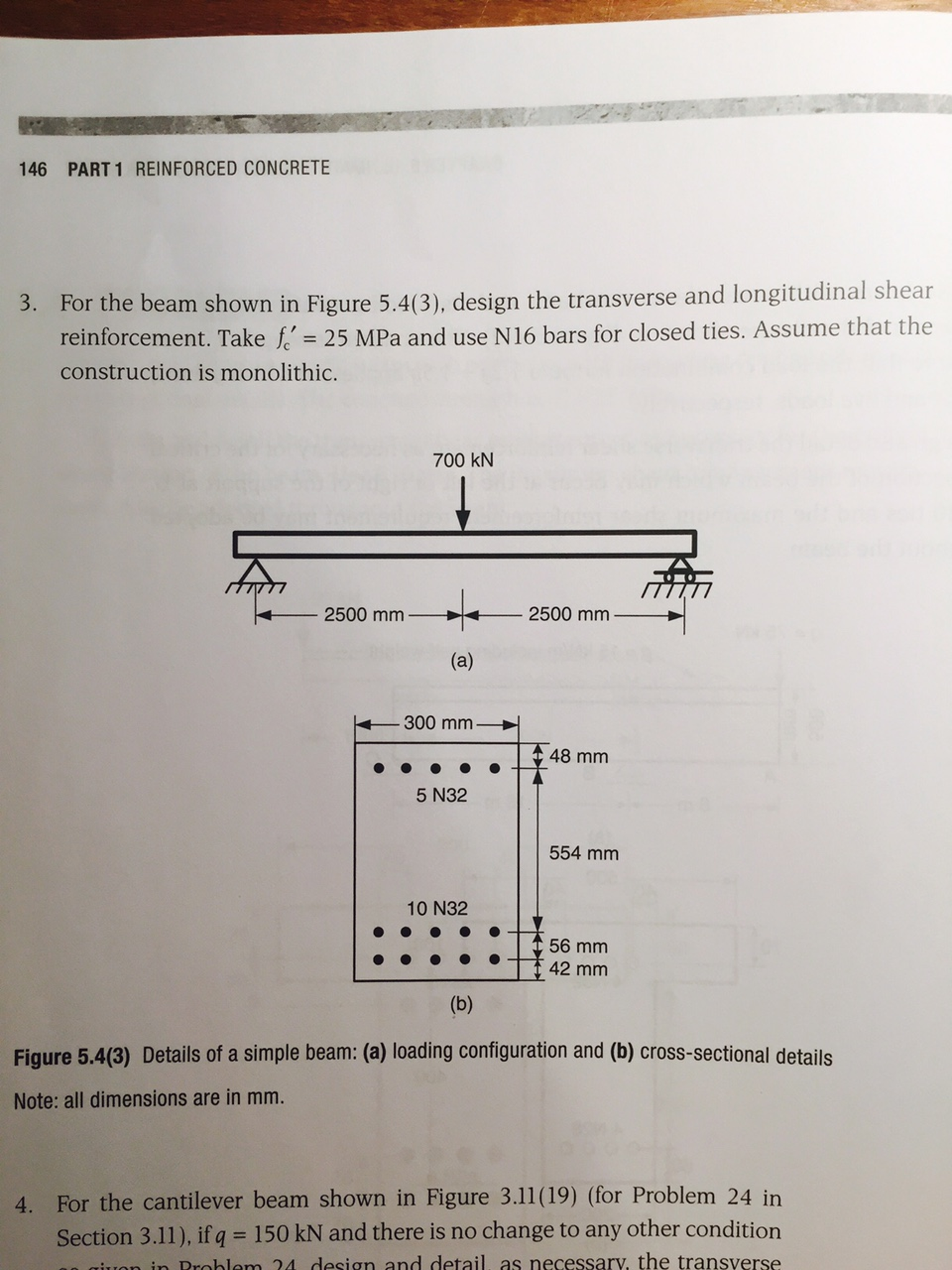 For the beam shown in Figure 5.4(3), design the | Chegg.com
