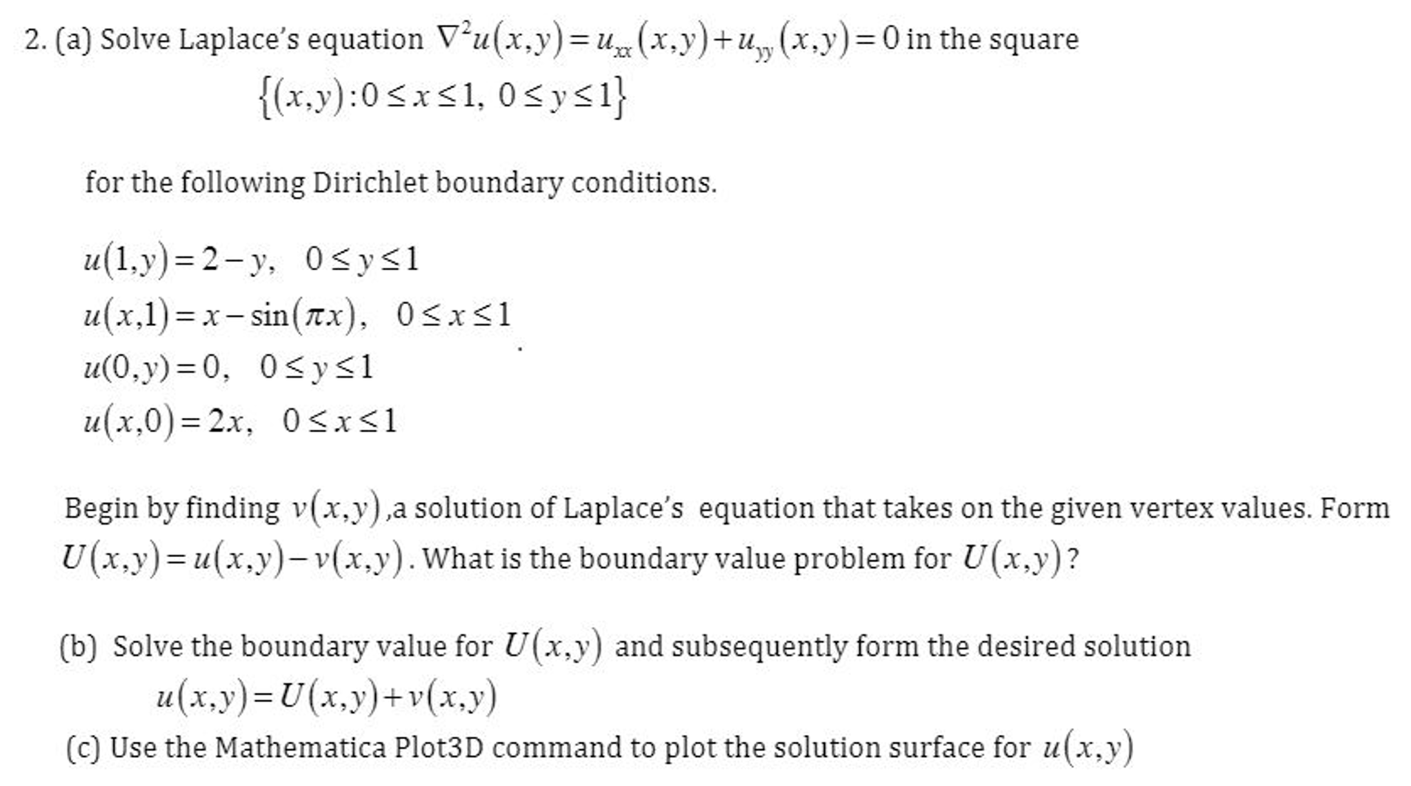 Solve Laplace's equation nabla^2u(x, y) = u_xx(x, y) | Chegg.com
