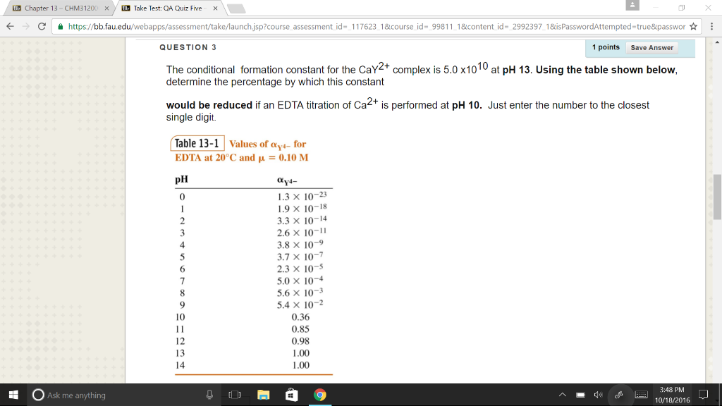 The conditional formation constant for the CaY^2+ | Chegg.com