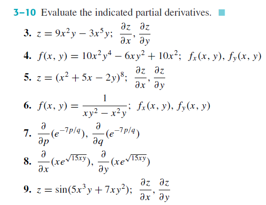 Solved 3-10 Evaluate the indicated partial derivatives. az | Chegg.com