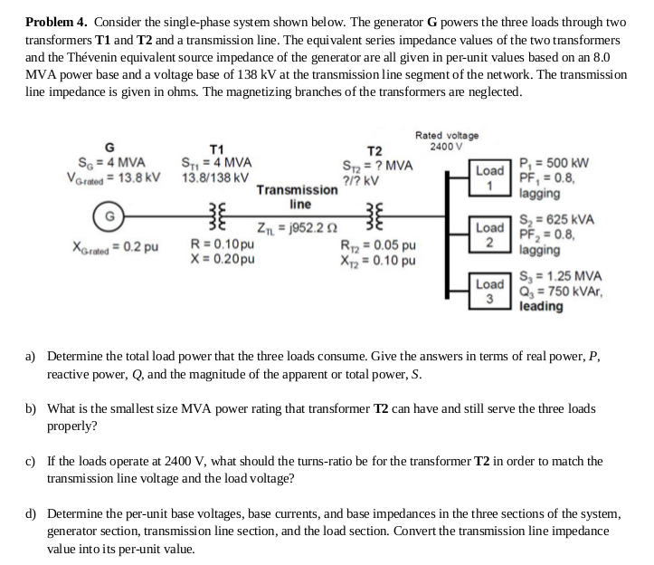 Solved Problem 4. Consider the single-phase system shown | Chegg.com