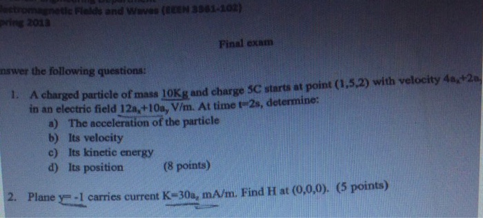 Solved A charged particle of mass 10Kg and charge 5C starts | Chegg.com