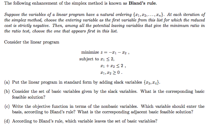 Solved The following enhancement of the simplex method is | Chegg.com